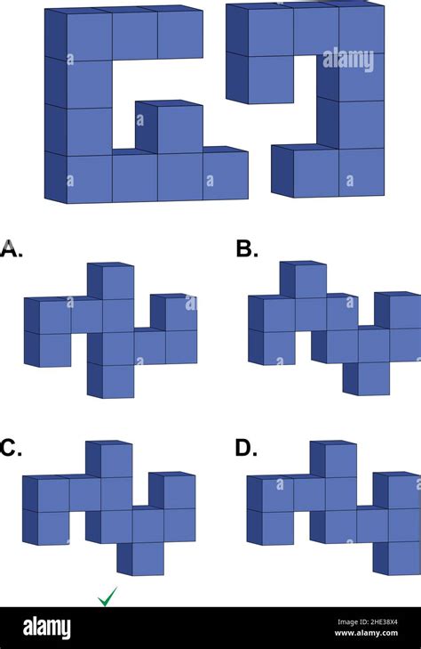 Iq Abstract Reasoning Question With One Main Object Made Of Cubes And Four Options Stock Vector