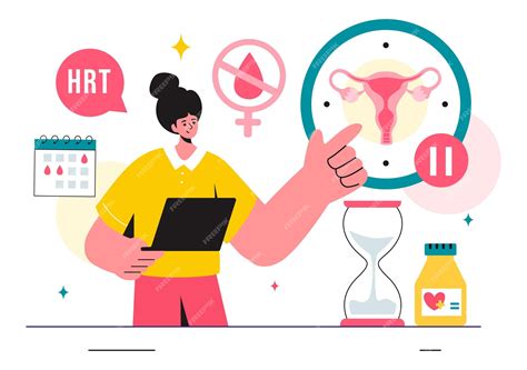 Hrt 또는 호르몬 대체 요법 약칭 터 일러스트레이션 의료 플래트 만화 배경에서 치료와 호르몬 약물 프리미엄 벡터
