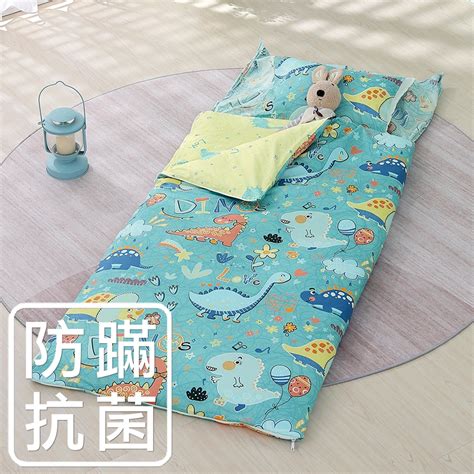 鴻宇 防蟎抗菌 美國棉兒童睡袋 可機洗被胎 鋪棉兩用 迪迪龍 綠 一般睡袋 Yahoo奇摩購物中心