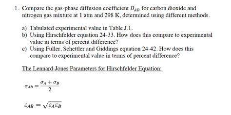 Solved 1 Compare The Gas Phase Diffusion Coefficient Dab