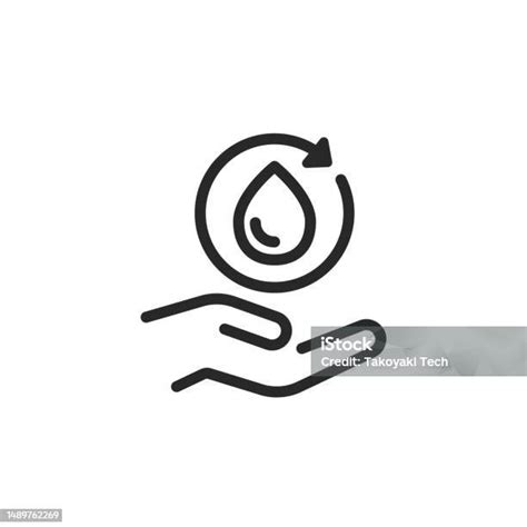 물 절약 아이콘입니다 재활용 화살표로 물방울을 들고 있는 손 벡터는 지속 가능한 수자원 사용 환경 보호 지속 가능한 물 사용의 개념을 설명합니다 아이콘에 대한 스톡 벡터