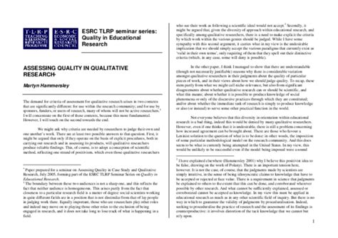 Pdf Assessing Quality In Qualitative Research