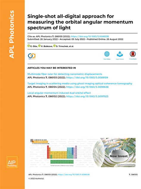 PDF Single Shot All Digital Approach For Measuring The Orbital Angular Momentum Spectrum Of Light