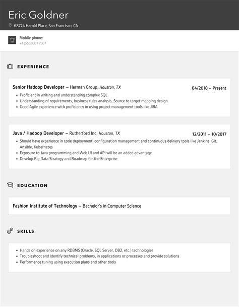 Hadoop Developer Resume Samples Velvet Jobs