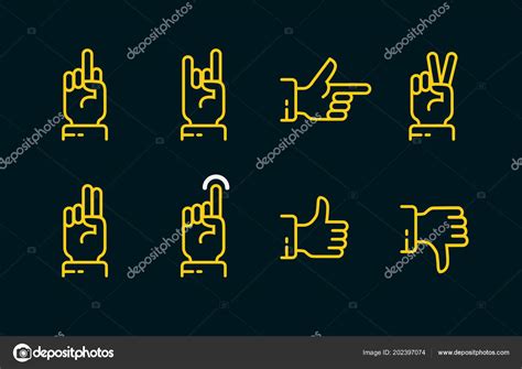 Hand Gestures Thin Line Icon Set In Dark Colors Vector Touch Screen Gestures Icons In Thin Line