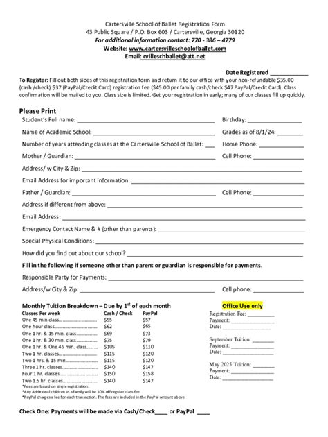 Fillable Online Cartersville School Of Ballet Registration Form Fax Email Print Pdffiller