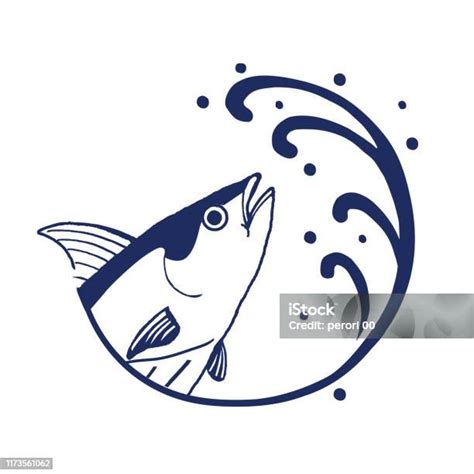 Sea Waves And And Skipjack Tuna Vector Illustration On White Background