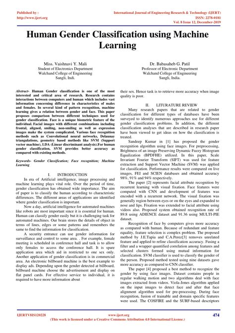 pdf human gender classification using machine learning