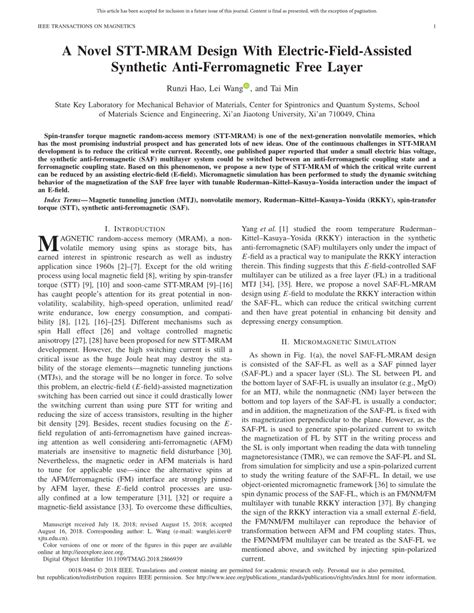 Pdf A Novel Stt Mram Design With Electric Field Assisted Synthetic