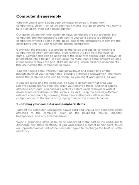 Computer Assembly And Disassembly Pdf Electrical Connector Screw