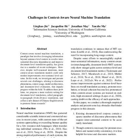 Challenges In Context Aware Neural Machine Translation Acl Anthology