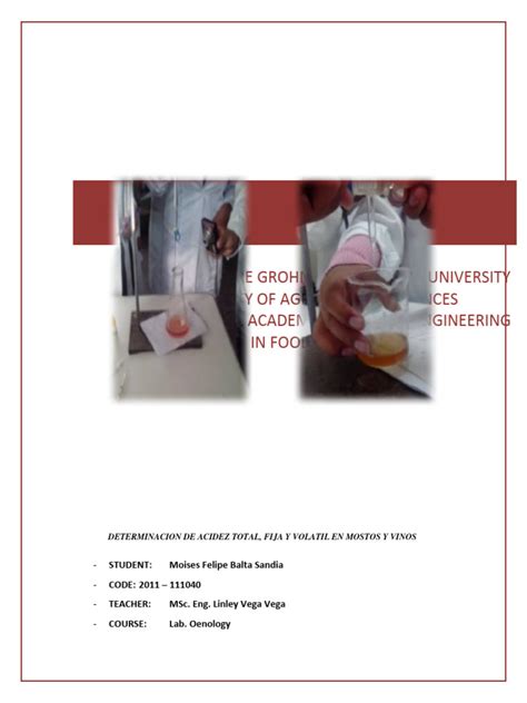 Report 6 Determination Of Total Fixed Volatile Acidity Pdf Acid