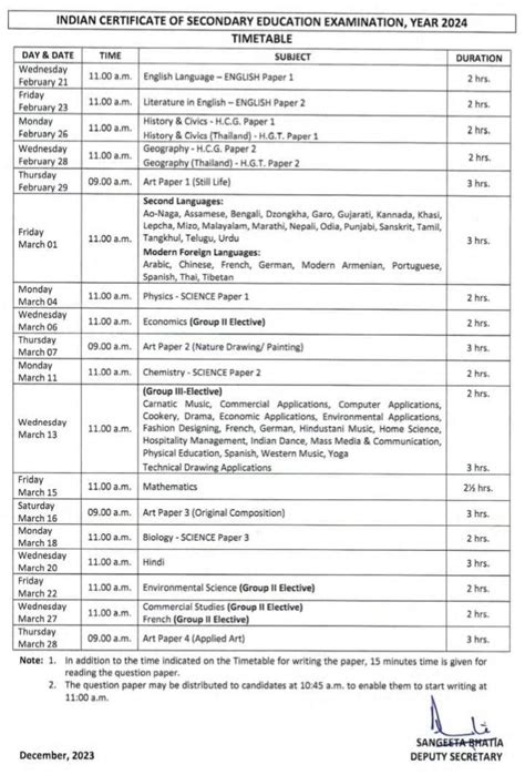 icse 2024 time table r icse