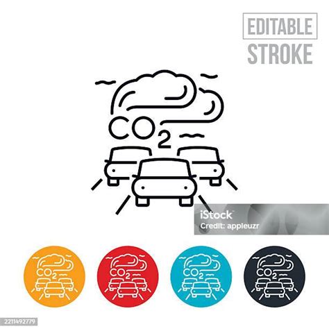 차량에서 배출되는 이산화탄소 오염 Thin Line Icon 편집 가능한 스트로크 개념에 대한 스톡 벡터 아트 및 기타 이미지 개념 개념 기호 공기 오염 Istock