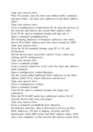 Lab View The Switch Mac Address Table Lab View The Switch DOCX