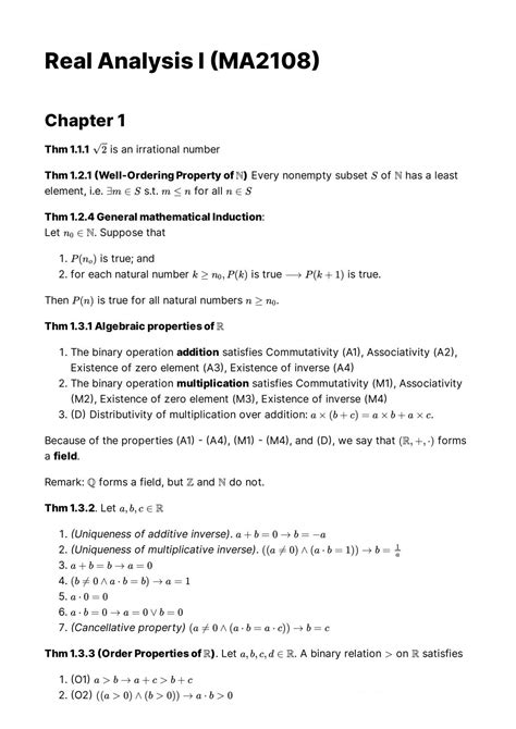 Mathematical Analysis I Revision Notes Ma2108 Mathematical Analysis I Nus Thinkswap