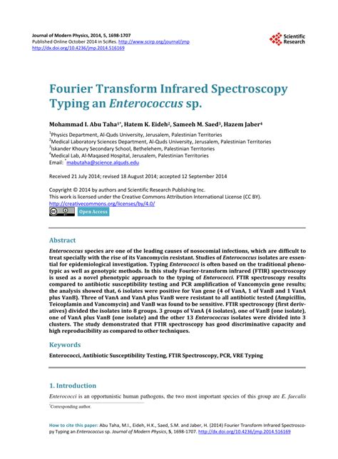 Pdf Fourier Transform Infrared Spectroscopy Typing An Enterococcus Sp
