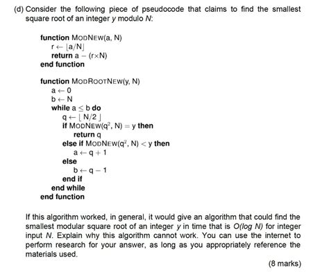Solved D Consider The Following Piece Of Pseudocode That