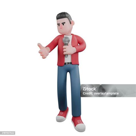 애니메이션 3d 보컬 스타 남자 가수가 진지한 표정으로 마이크를 손에 들고 걸어간다 노래하는 성격 3차원 형태에 대한 스톡 사진 및 기타 이미지 Istock