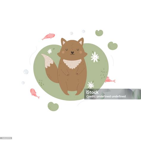 연못에 떠 있는 재미있는 여우의 평면도 그림 강에 대한 스톡 벡터 아트 및 기타 이미지 강 귀여운 그래픽 프린트 Istock