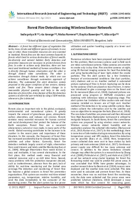 Pdf Irjet Forest Fire Detection Using Wireless Sensor Network