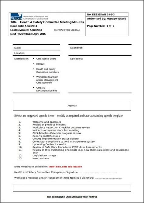 Printable Safety Committee Meeting Agenda Template