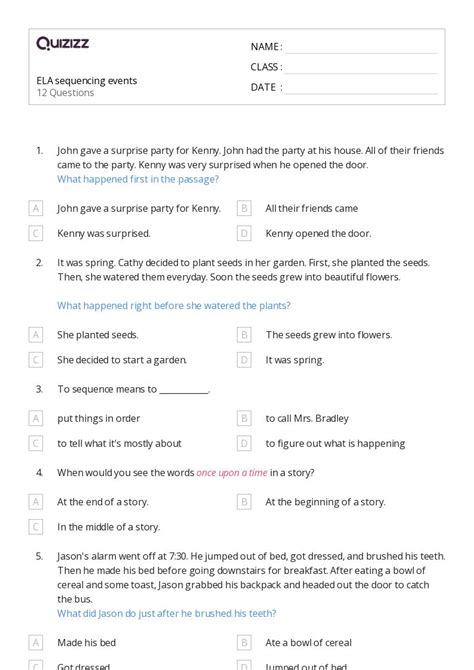 50 Sequencing Events Worksheets On Quizizz Free Printable
