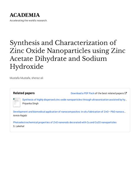 Solution 3 Synthesis And Characterization Of Zinc Oxide Nanoparticles