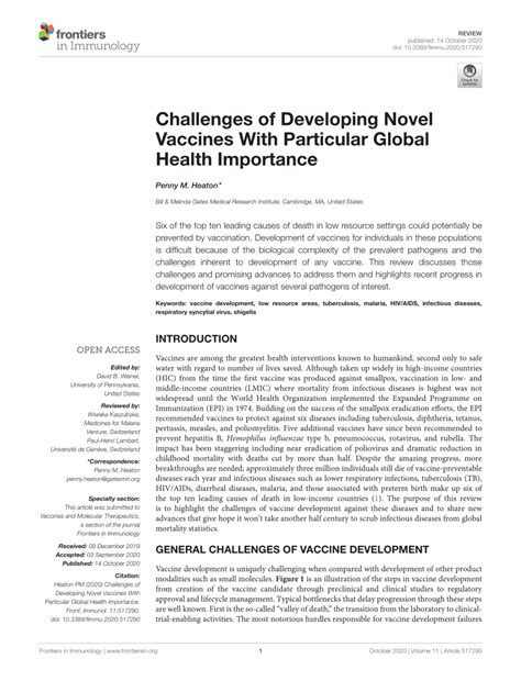 Pdf Challenges Of Developing Novel Vaccines With Particular Global