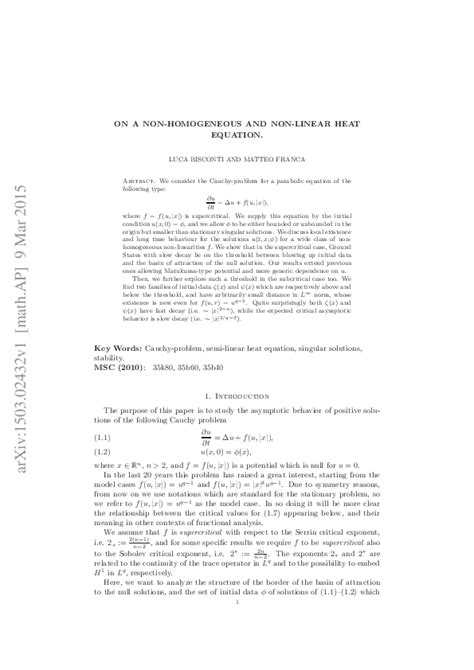 Pdf On A Non Homogeneous And Non Linear Heat Equation
