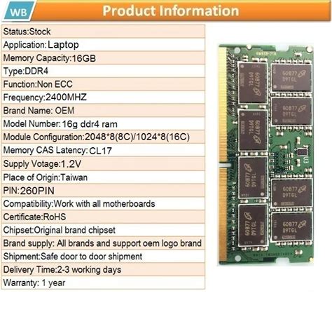 Non Ecc So Dimm Ram 2400mhz DDR4 16GB Memory Module