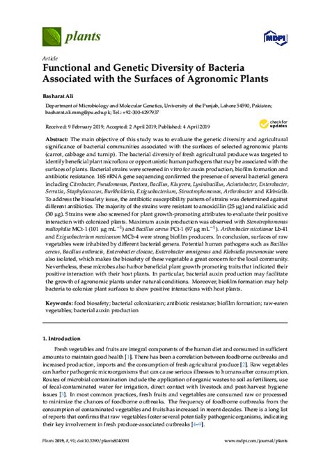 Pdf Diversity And Biosafety Of Bacteria On Agronomic Plant Surfaces