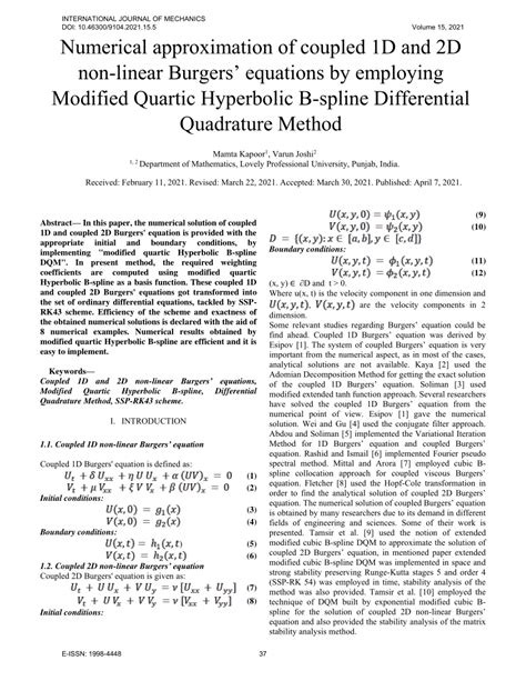 Pdf Numerical Approximation Of Coupled 1d And 2d Non Linear Burgers Equations By Employing