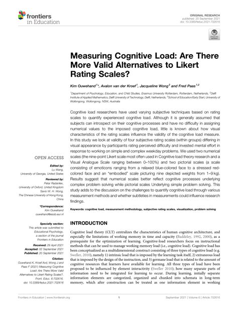 Pdf Measuring Cognitive Load Are There More Valid Alternatives To Likert Rating Scales