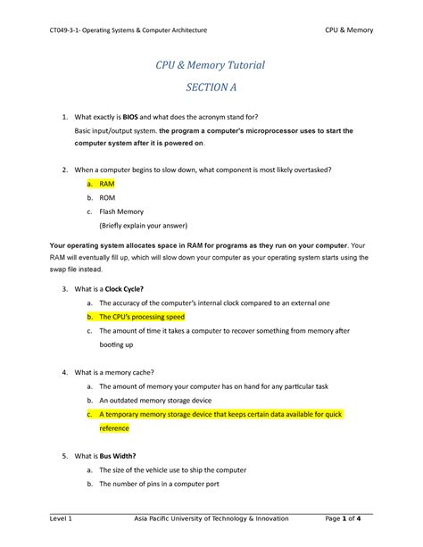 05b cpumemory cpu questions cpu and memory tutorial section a 1 what