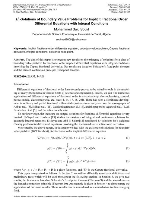 Pdf L1 Solutions Of Boundary Value Problems For Implicit Fractional Order Differential
