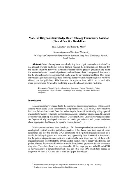 Pdf Model Of Diagnosis Knowledge Base Ontology Framework Based On