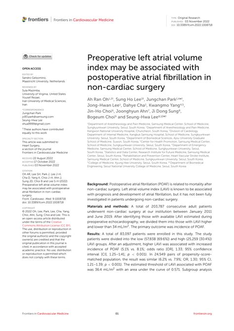 Pdf Preoperative Left Atrial Volume Index May Be Associated With Postoperative Atrial
