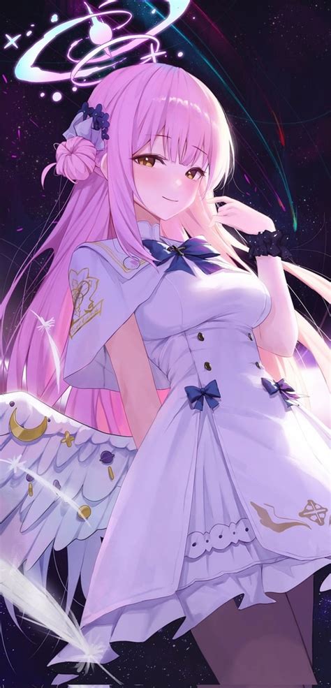 Hairbun Smiling Pink Hair Bow Tie Wings Blue Archive Yellow Eyes
