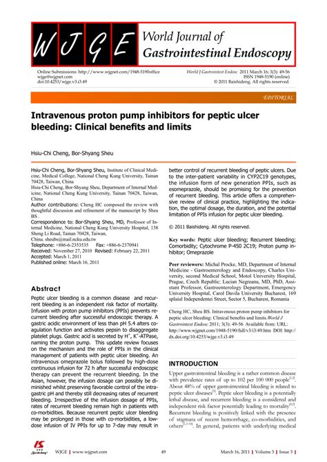 Pdf Intravenous Proton Pump Inhibitors For Peptic Ulcer Bleeding Clinical Benefits And Limits