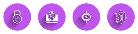 잠금 장치 노트북 지문 눈 스캔 및 긴 그림자아이콘으로 지문을 설정합니다 벡터 개성 개념에 대한 스톡 벡터 아트 및 기타 이미지 개성 개념 건강관리와 의술 그래픽