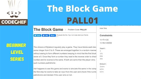 the block game problem code pall01 codechef beginner level codechef solution youtube