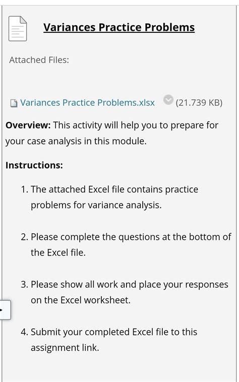 Solved Variances Practice Problems Attached Files Variances Chegg Com