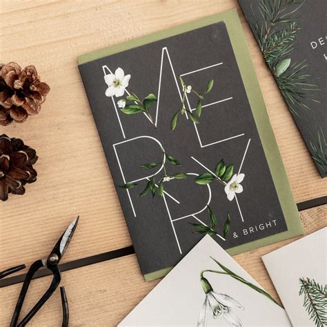 Botanical Christmas Card Festive Foliage Merry And Bright Etsy