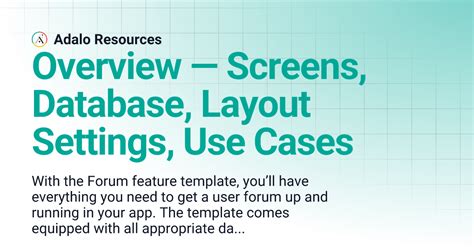 Overview — Screens Database Layout Settings Use Cases Adalo Resources