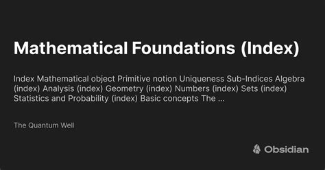 Mathematical Foundations Index The Quantum Well Obsidian Publish