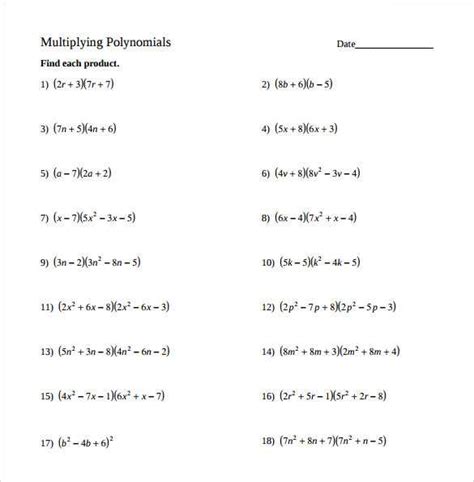 Mastering Polynomial Word Problems Free Pdf Worksheet With Answer Key