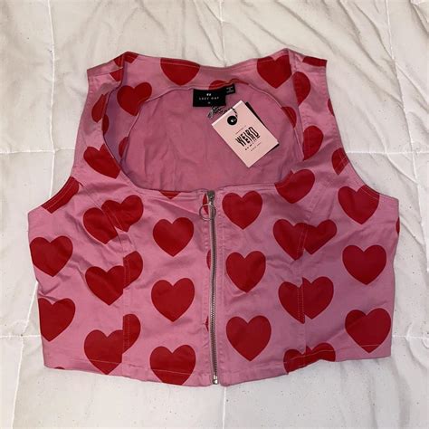 Lazy Oaf Plus Sized Pink And Red Heart Zip Up Corset Depop