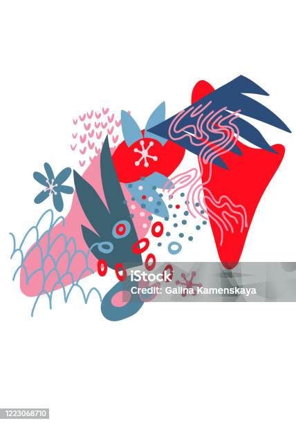 유기 낙서 모양으로 만든 식물 그림 포스터용 아트워크 현대 종이 스타일 플랫 디자인을 잘라 현대 추상적 인 배경입니다 0명에