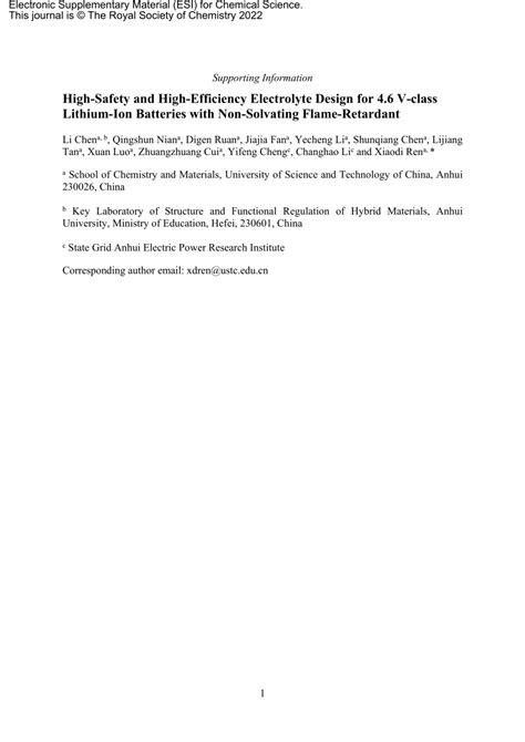 Pdf High Safety And High Efficiency Electrolyte Design For 4 6 V Class Lithium Ion Batteries